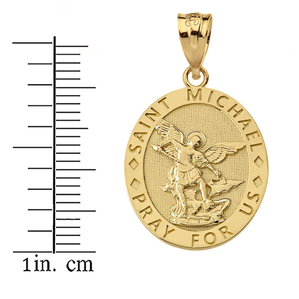 14k Gold Oval Engraved Archangel Saint Michael Pray For Us Medal Pendant