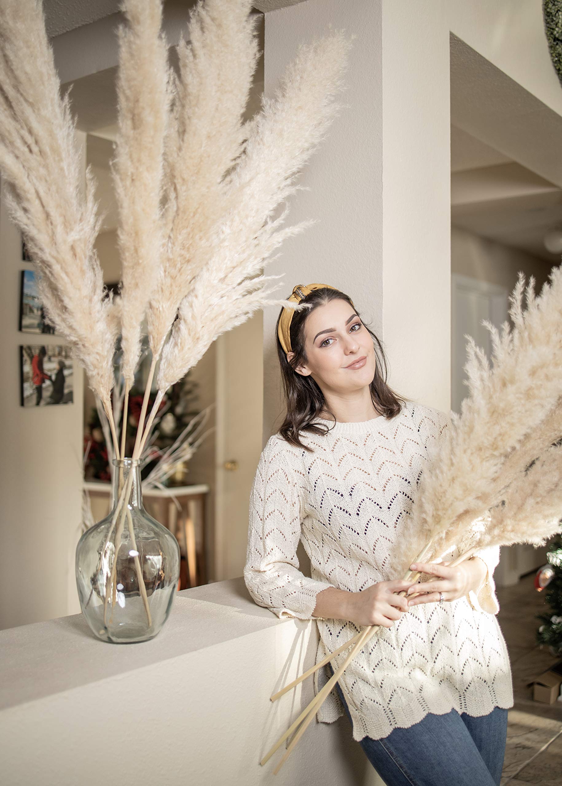 48" Extra Large Pampas Grass Stems Beige- 4 Pampas Stems - Tall-Pampas Grass for Floor Vase - Wedding Decoration