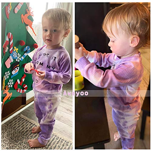 Aweyoo Tie Dye Tee Top Long Sleeve Pants Set for Baby Girl 4T Kids Sleep and Play Casual Clothes 2PCS Fall Outfit Sets Pajamas