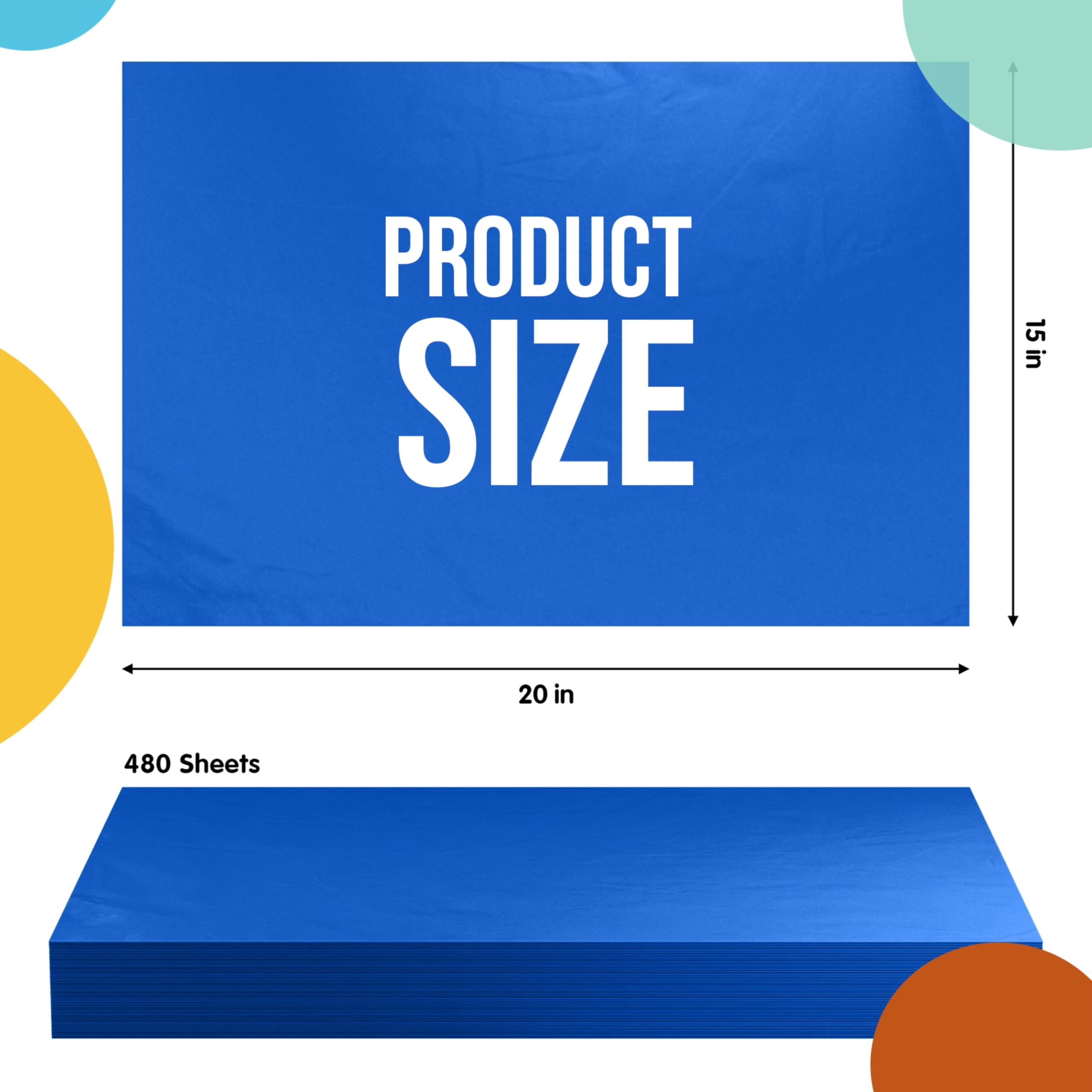 480 Sheets Bulk Dark Blue Tissue Paper - 15" x 20" Packing Paper Sheets for Moving - 10lb Wrapping Paper - Newsprint Paper for Packing, Gift Wrapping, Moving Supplies & Protecting Crown Display