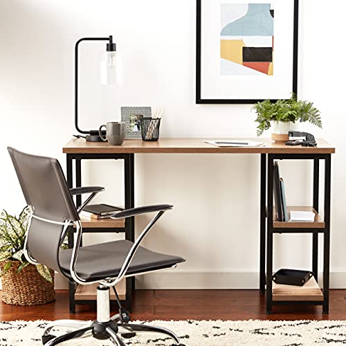 Coral Flower Landisl Desk,Simple and Modern Design,with Four Open Shelves for Books, Office Supplies or Accessories Within Easy Reach,Light Oak