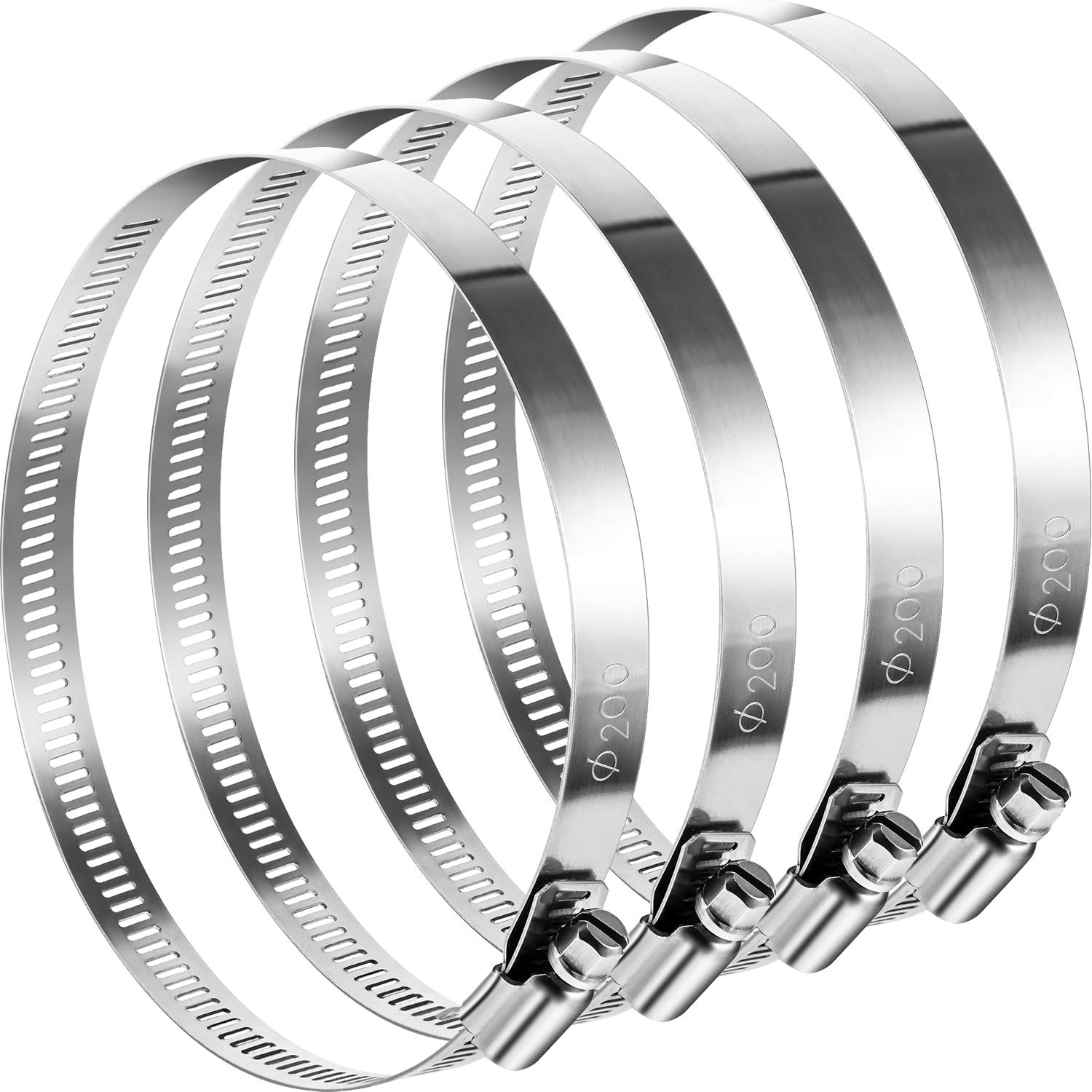 4 Pieces Adjustable 304 Stainless Steel Duct Clamps Hose Clamp (8 Inch)