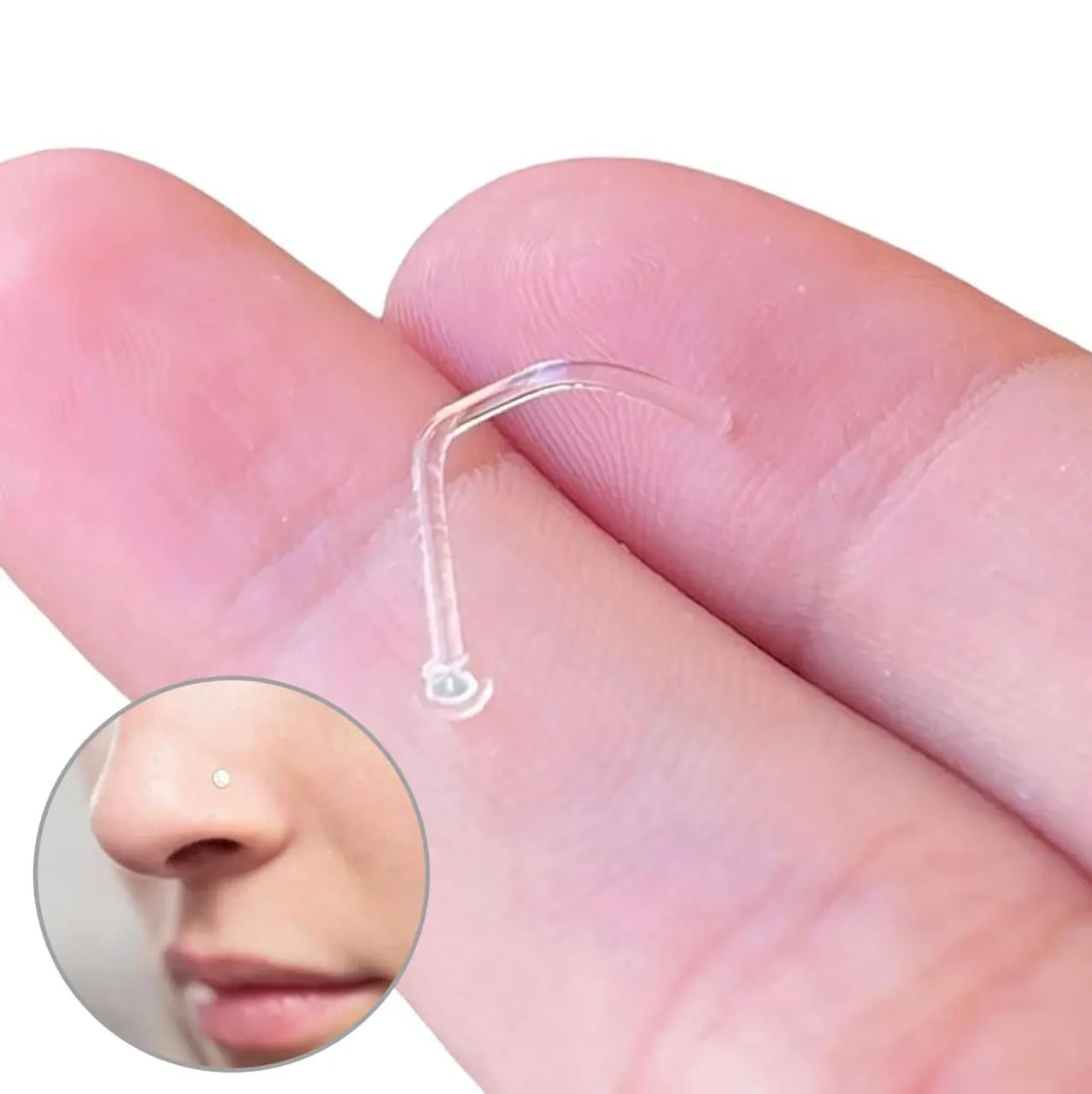16G Clear Pyrex Glass Piercing Retainer L Shape Nose Retainer 5/16 Inch 8mm Clear Glass Retainer Piercing Nose Screw Stud Ring Piercing Jewelry for Work