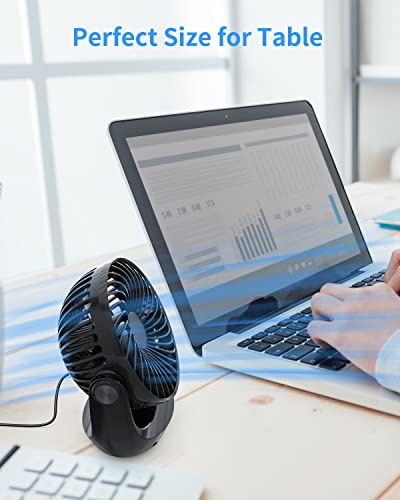 Aluan Desk Fan Small Table Fan with Strong Airflow Ultra Quiet Portable Fan Speed Adjustable Head 360°Rotatable Mini Personal Fan for Home Office Bedroom Table and Desktop, Black