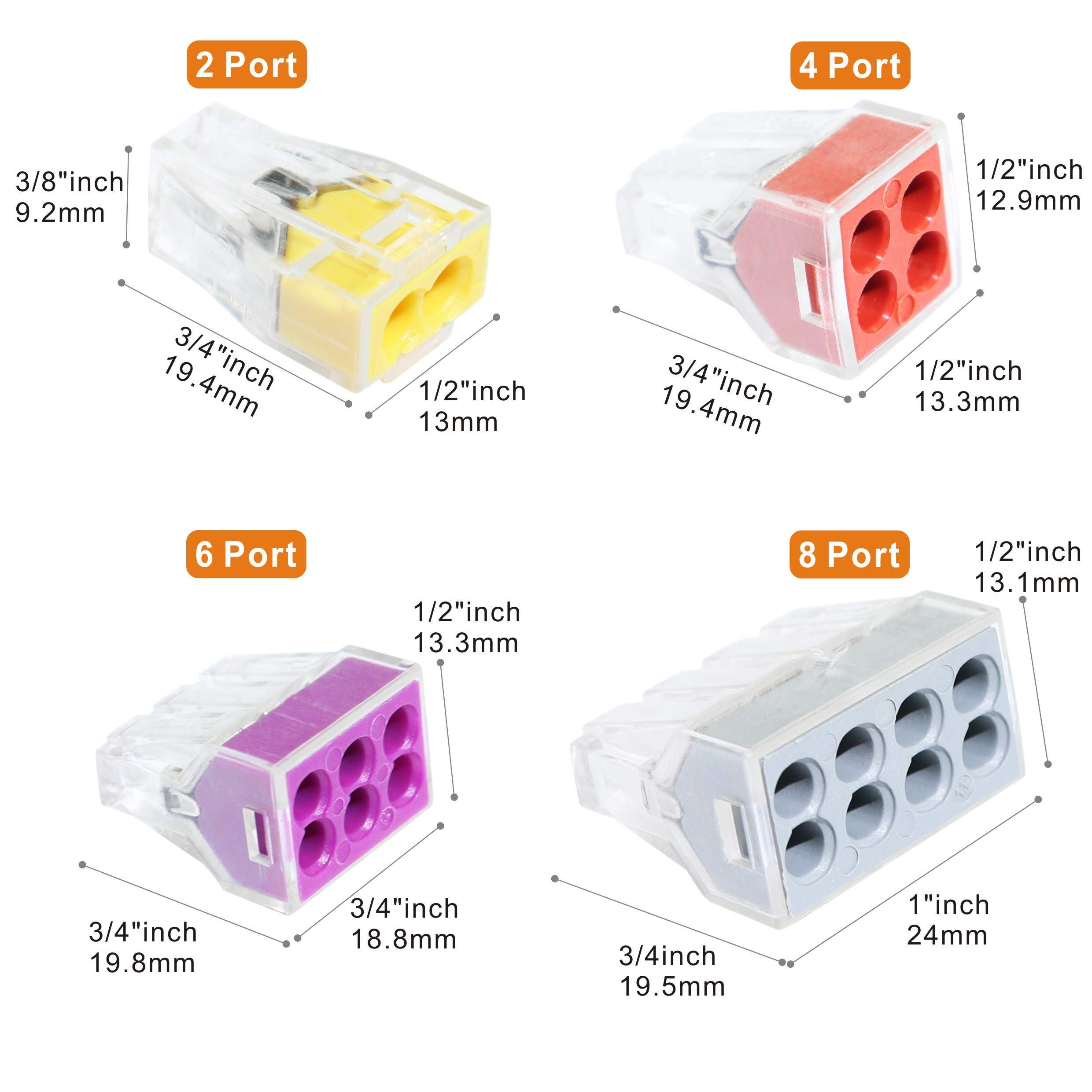 75PCS Wire Connector 2/4/6/8 Port Conductor Combination Assortment Pack for Junction Boxes