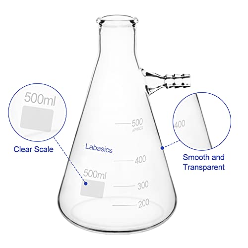Labasics Glass 500 ml Heavy Wall Borosilicate Glass Filtering Flask, Bolt Neck with Tubulation, 500 ml
