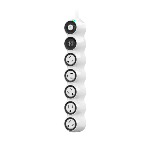360 Electrical PowerCurve Power Strip, Extension Cord with Multiple Outlets and 2 3.4A USB Ports, 5 Rotating Outlets, Outlet Extender 4 ft, Surge Protector Power Strip with USB Ports, White