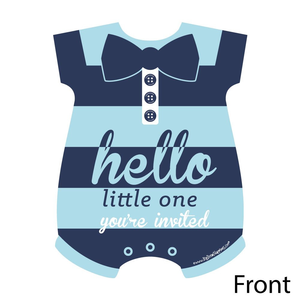 Big Dot of Happiness Hello Little One - Blue and Navy - Shaped Fill-In Invitations - Boy Baby Shower Invitation Cards with Envelopes - Set of 12