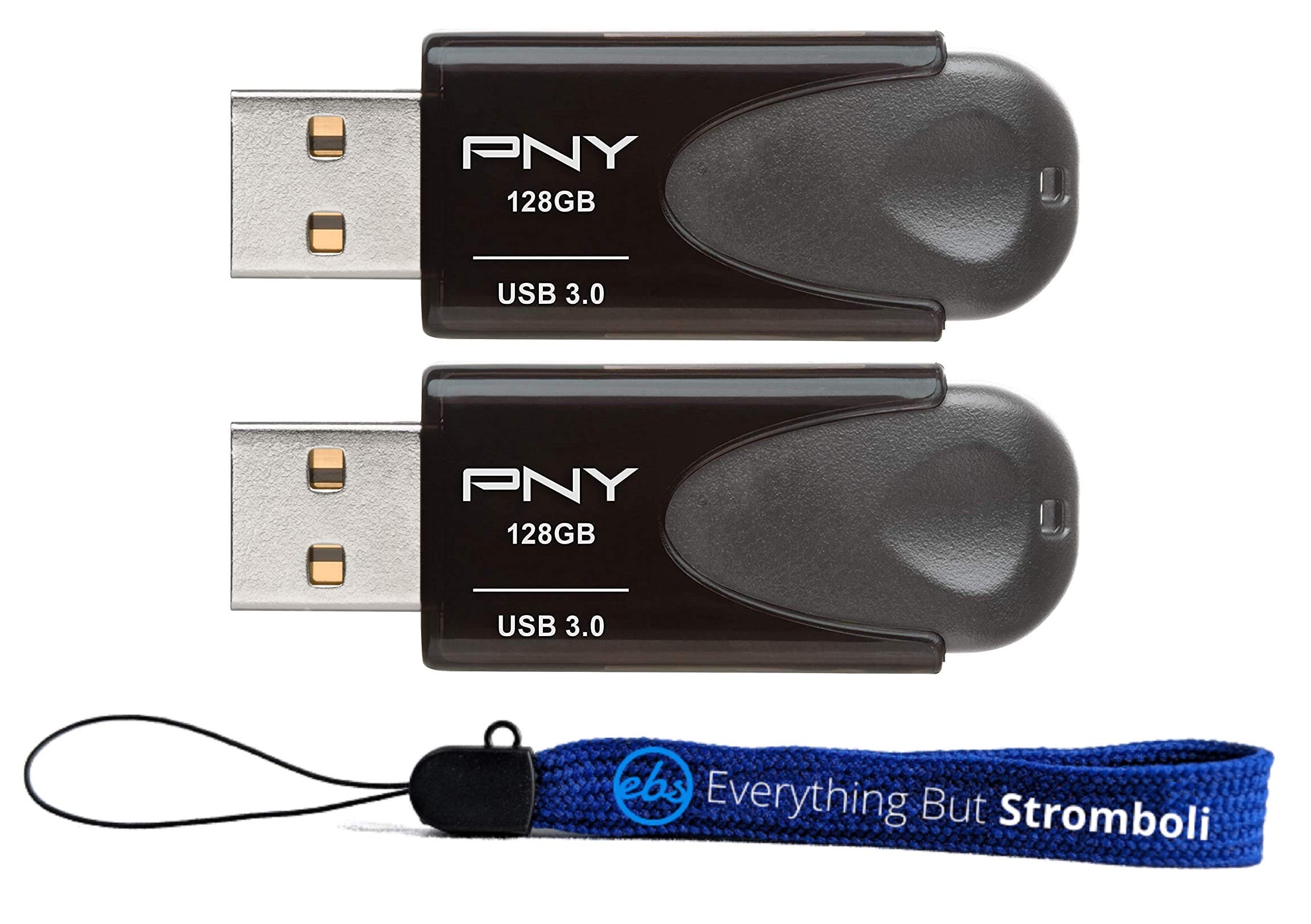 Generic PNY Flash Drive (Bulk 2 Pack) Turbo Attaché 4 USB 3.0 Works with Computer (P-FD128TBAT4-GE) Bundle with (1) Everything But Stromboli Lanyard, 128GB