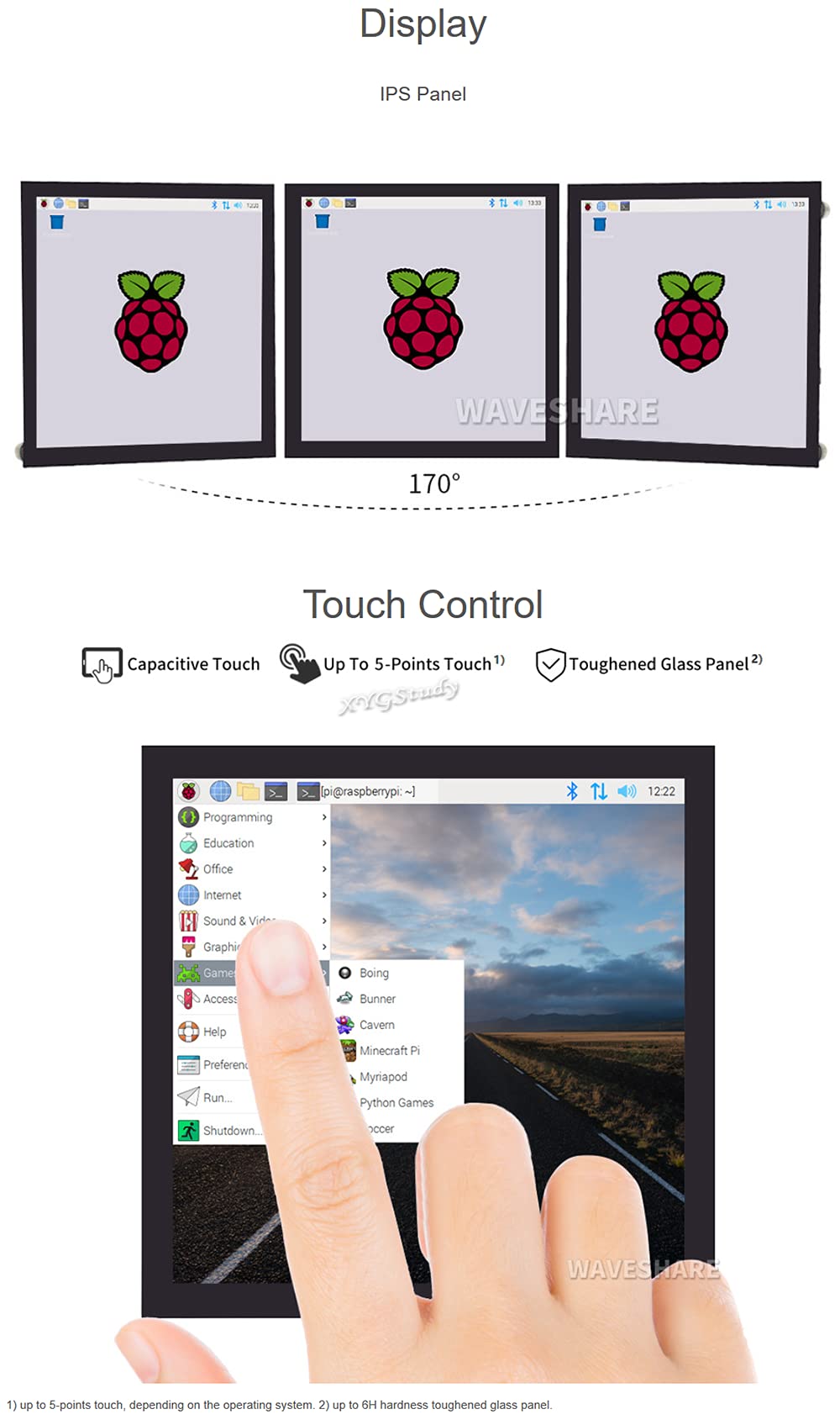 XYGStudy 4inch Square IPS Display Capacitive Touch Screen LCD (C) DPI Interface Resolution 720×720 Low Power Solution for Raspberry Pi 4B/3B+/Zero W etc