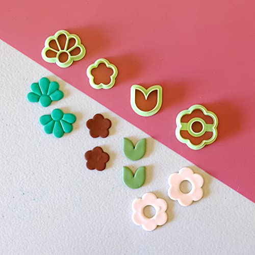 4 Pieces Set Polymer Clay Cutters, Flower Shaped Clay Cutters for Jewelry Making Beginner, Clear Clay Earring Cutters for Pottery and Cookie Cutters