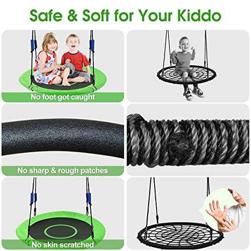 40 Inch Flying Saucer Tree Swing for Kids, 750lb Round Indoor Outdoor Swing Set with Foam Handle,Circle Swing with Steel Frame Adjustable Rope