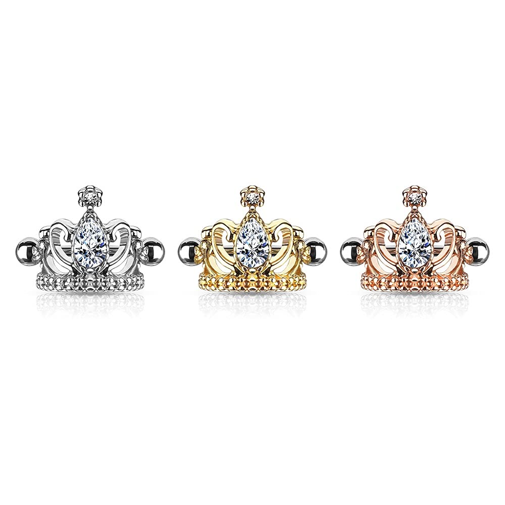 16GA Stainless Steel Tear Drop CZ Crystal Tiara Cartilage Helix Cuff Earring (Silver Tone)