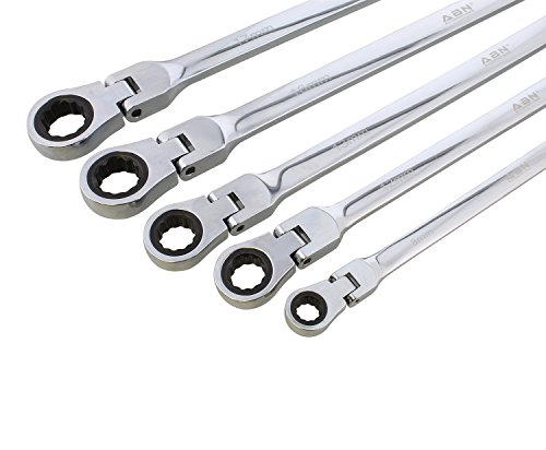 ABN 5pc Ratcheting Wrench Set - Ratchet Tools Double End Flex Head Replacement Tools for Metric Ratcheting Wrench Set
