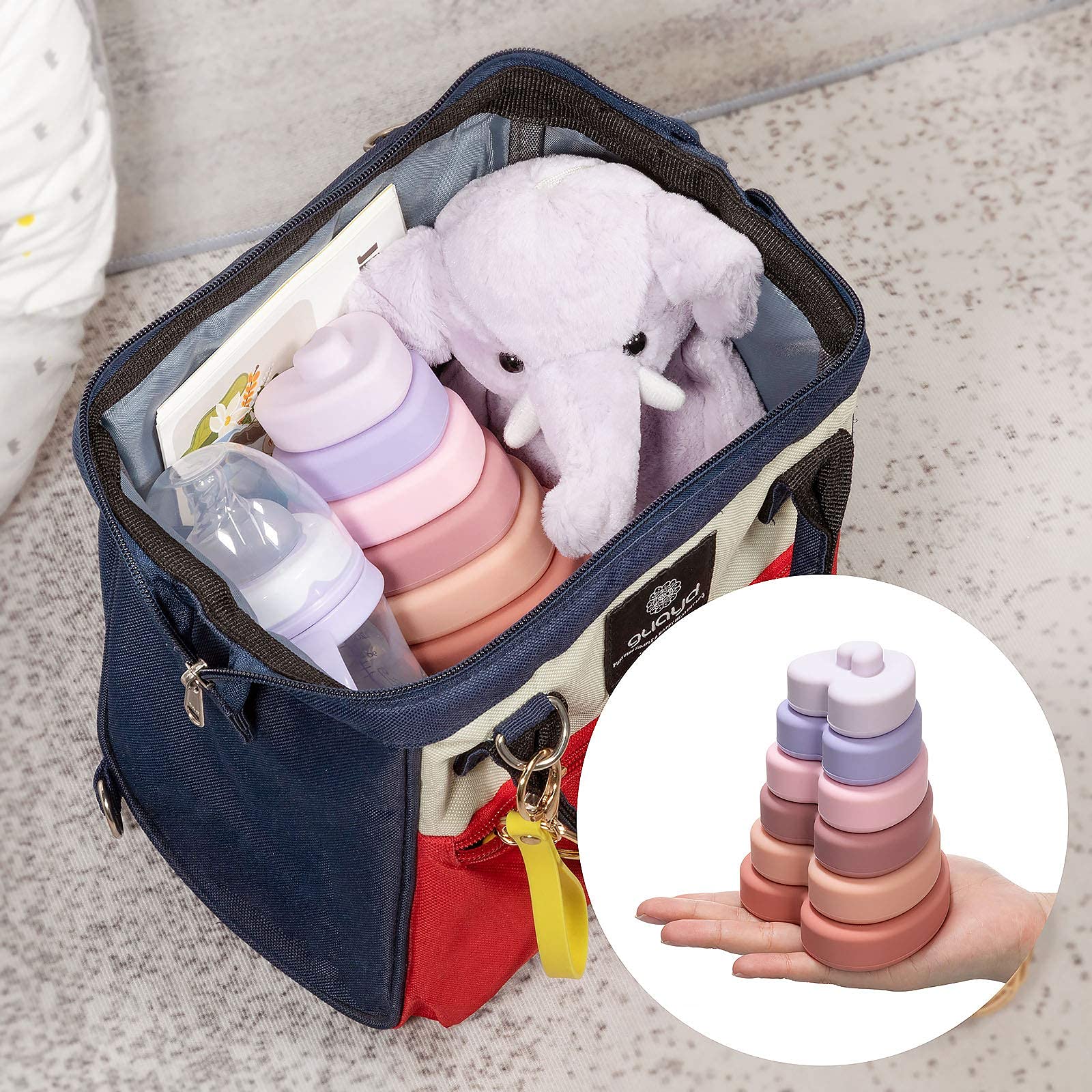 Baby Silicone Stacking & Nesting Toys, Christmas 6 pcs Heart Building Stacker Blocks Tower, Soft Chew Natural Teether Montessori Toys, 6+ Months Toddler Boys & Girls Early Education Learning