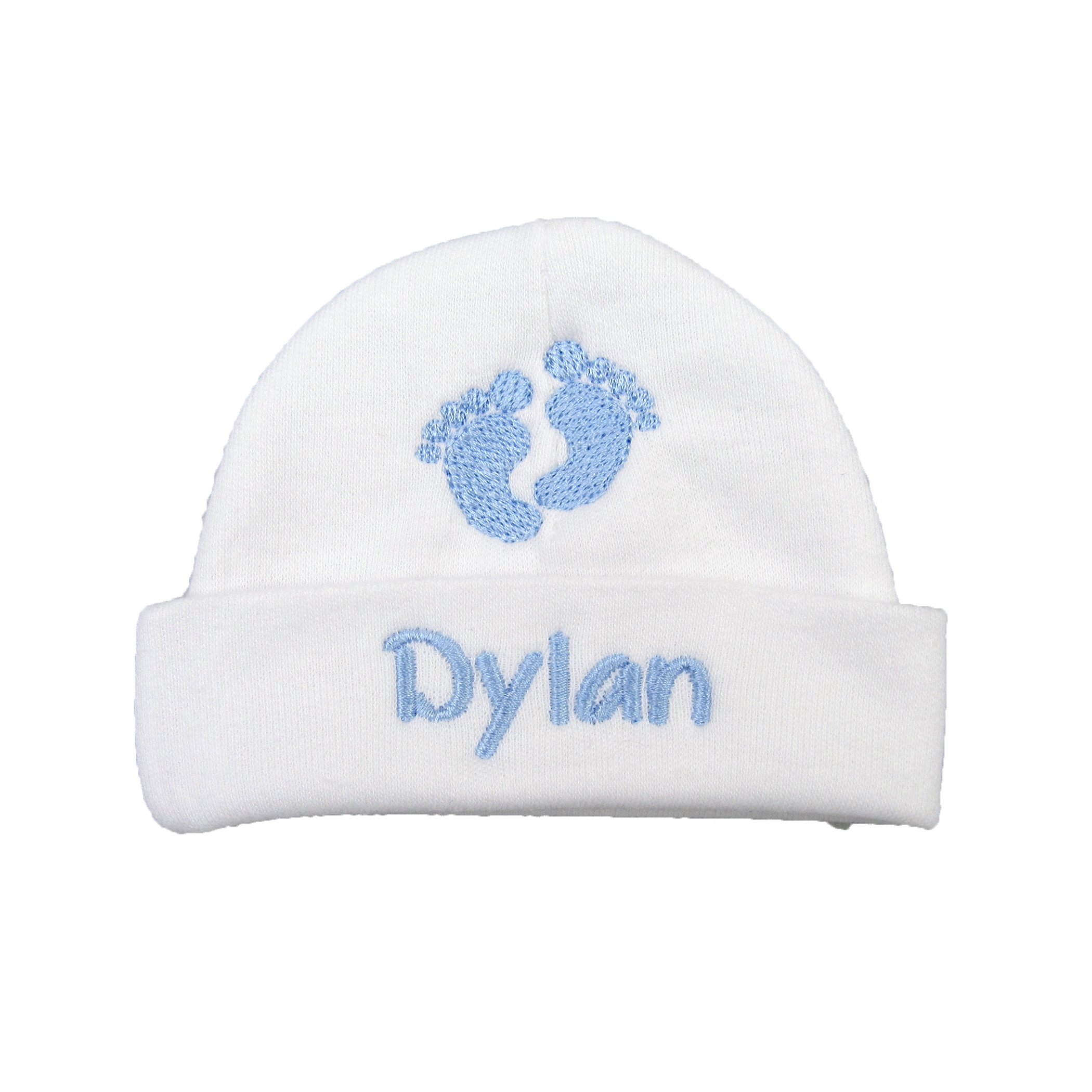 Ava's Miracles Personalized Baby Boy Hat with Embroidered Footprints (Newborn) White