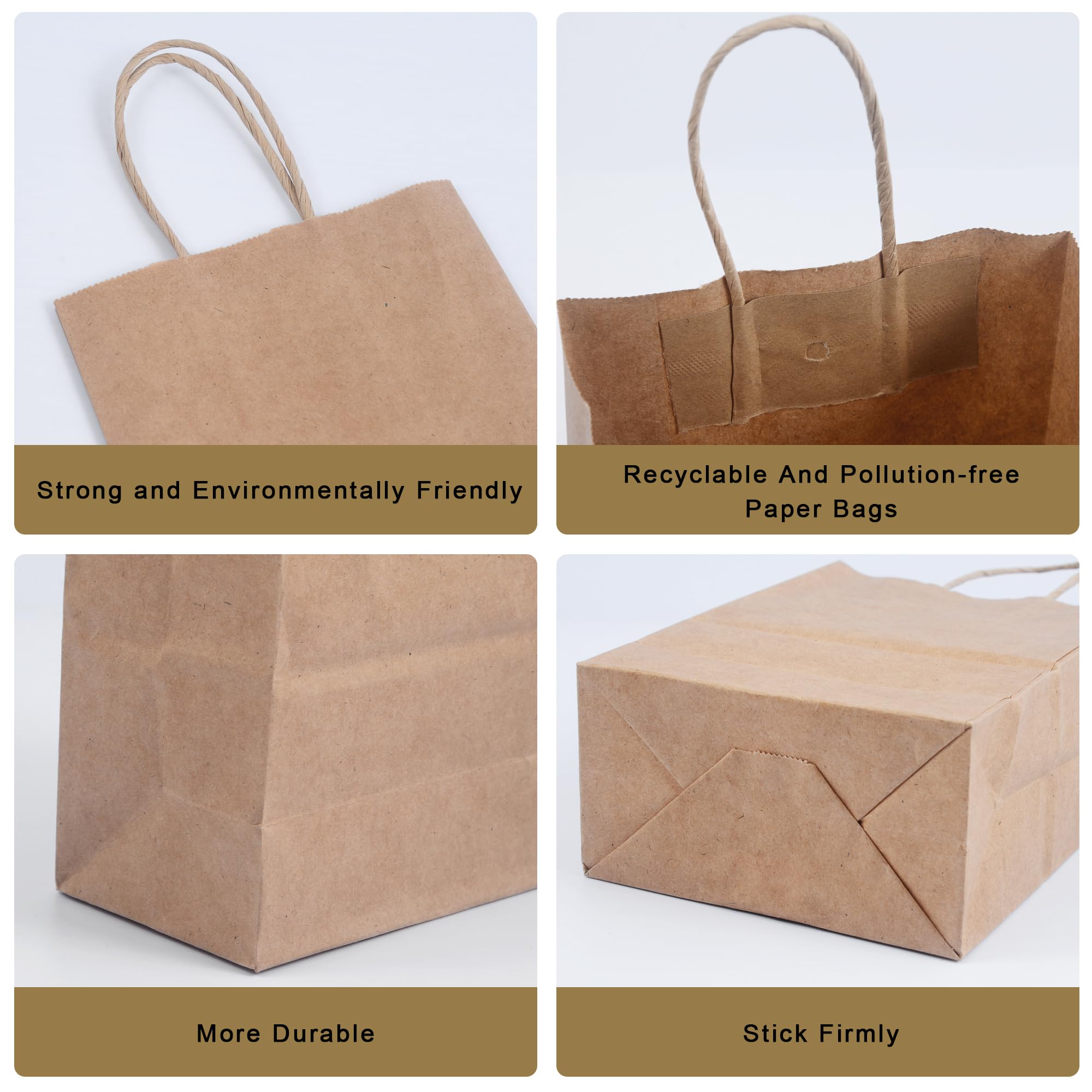 200Pack paper bags with handles,8.1x5.9x3.1 Inch,paper bags with handles bulk,gift bags bulk,brown gift bags,bolsas de papel para negocio,Paper Bags Bulk for Birthday Party Favors, Shopping, Retail