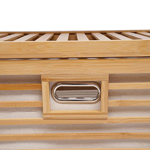 3-Tier Bamboo Laundry Hamper Cabinet Organizer Floor Stand Bathroom Storage Shelf Cabinet with Tilt Out Laundry Basket Dirty Clothes Bag for Laundry Room Bathroom Bedroom Closet