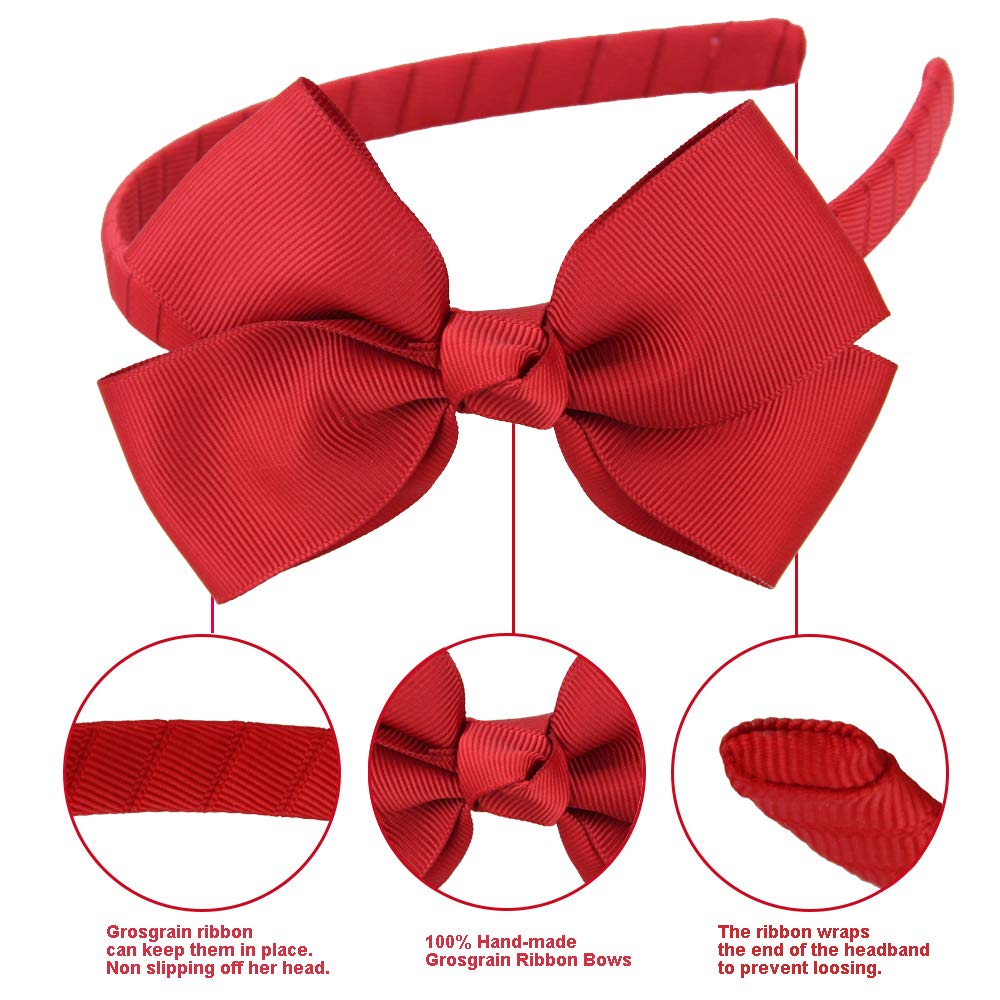 7Rainbows Fashion Cute Red Bow Headband for Girls Toddlers.