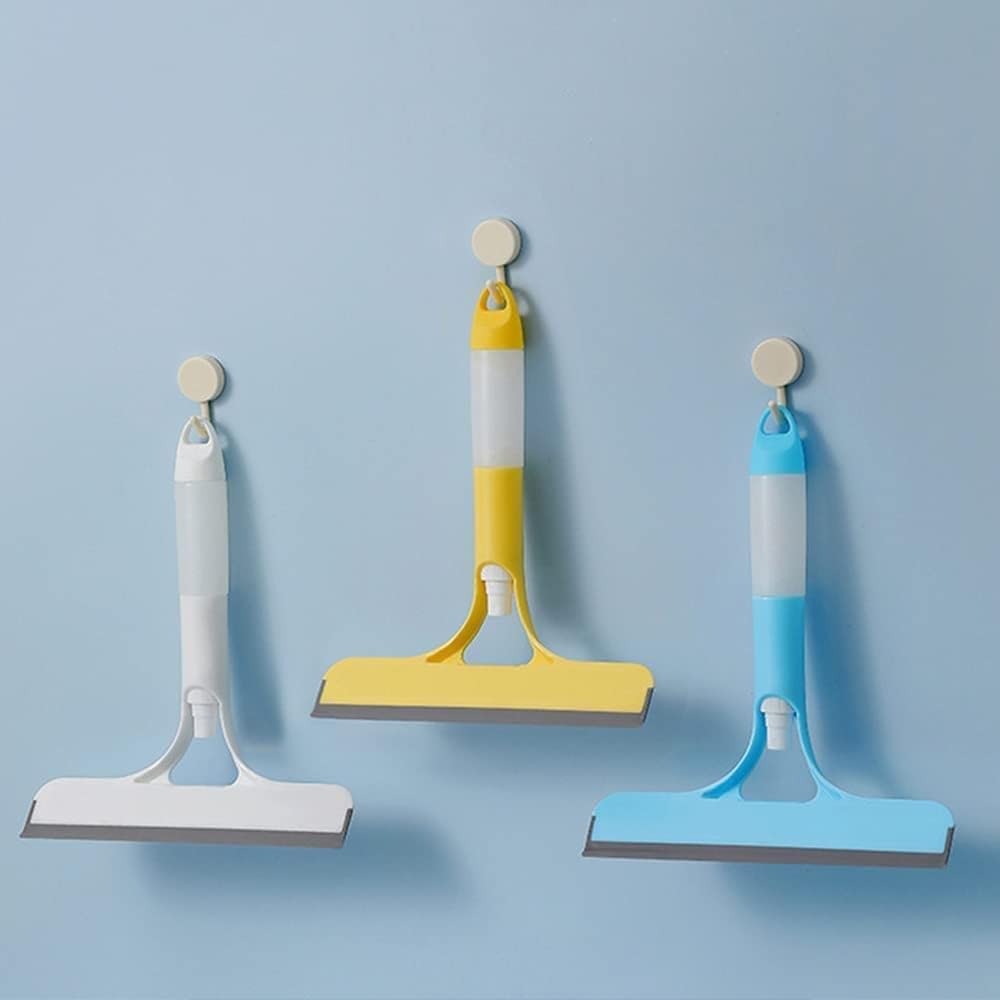 3 in 1 Window Cleaning Tool for Car Indoor Outdoor High Windows, Multi-Purpose Silicon Squeegee Window Cleaner with Water Spray, Shower Squeegee for Glass Doors (Blue)