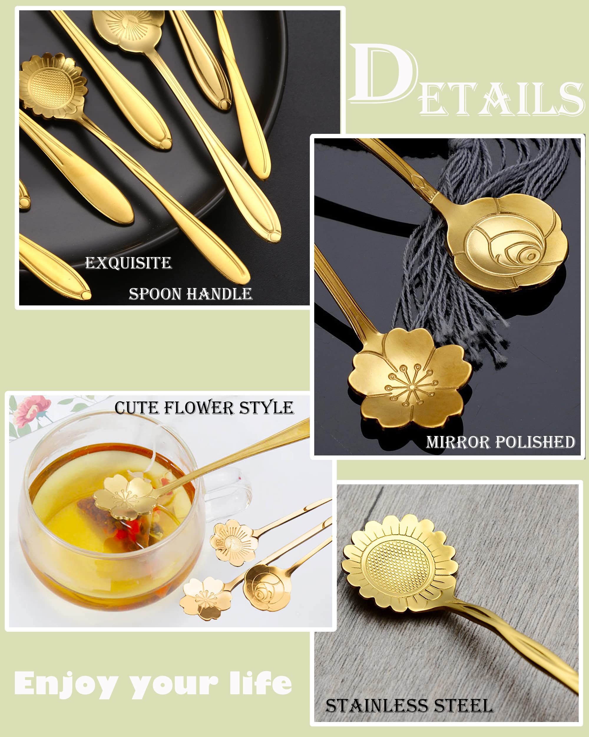 16 Pcs Teaspoon Gold Tea Spoons, ESRISE Stainless Steel Coffee Dessert Spoon, Cute Demitasse Spoon for Stirring Drink Milkshake (Gold)