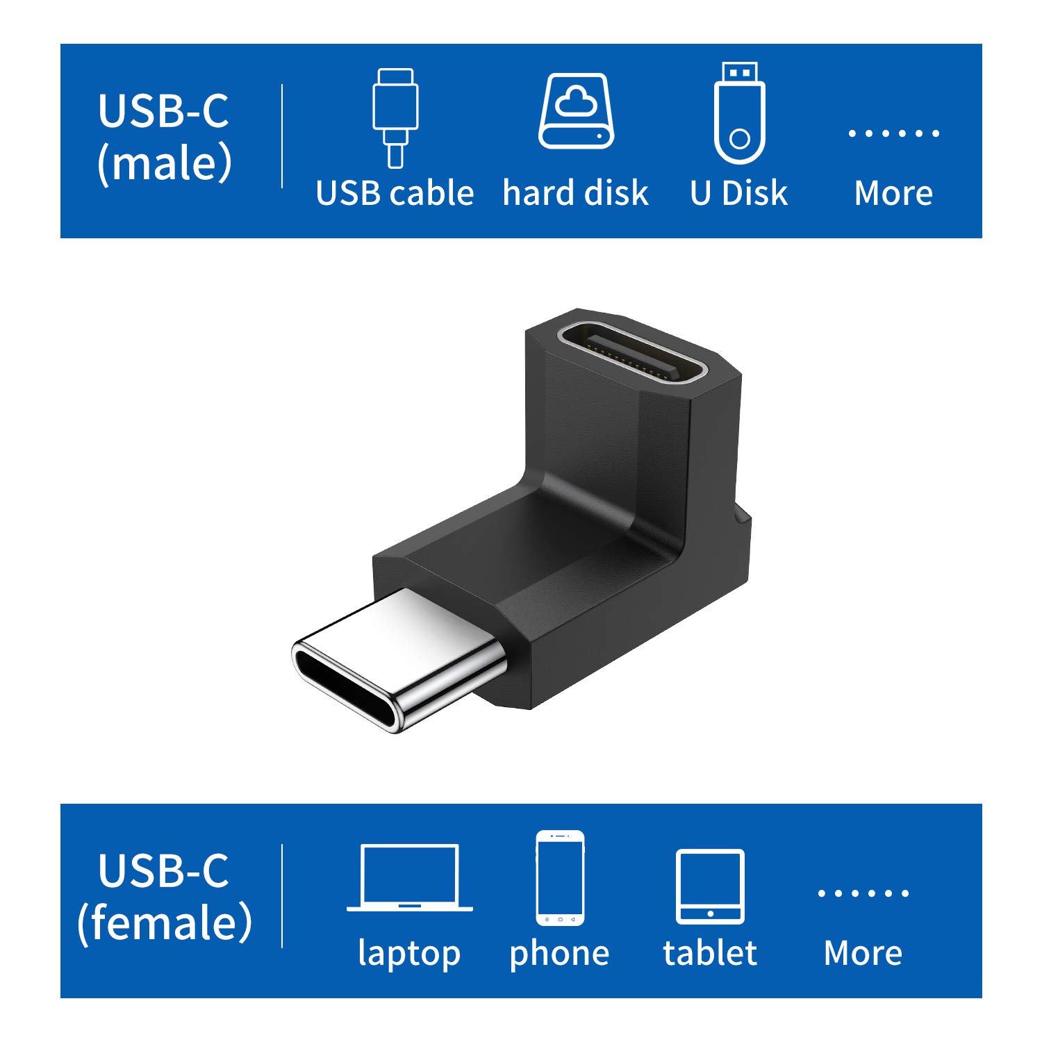 Right Angle USB C Adapter (2 Pack),3.1/10Gbps Up & Down Angled 90 Degree USB Type C Male to Female Extension Connector for MacBook Pro,Nintendo Switch,Laptop,Tablet,Mobile Phone,Oculus Quest Link
