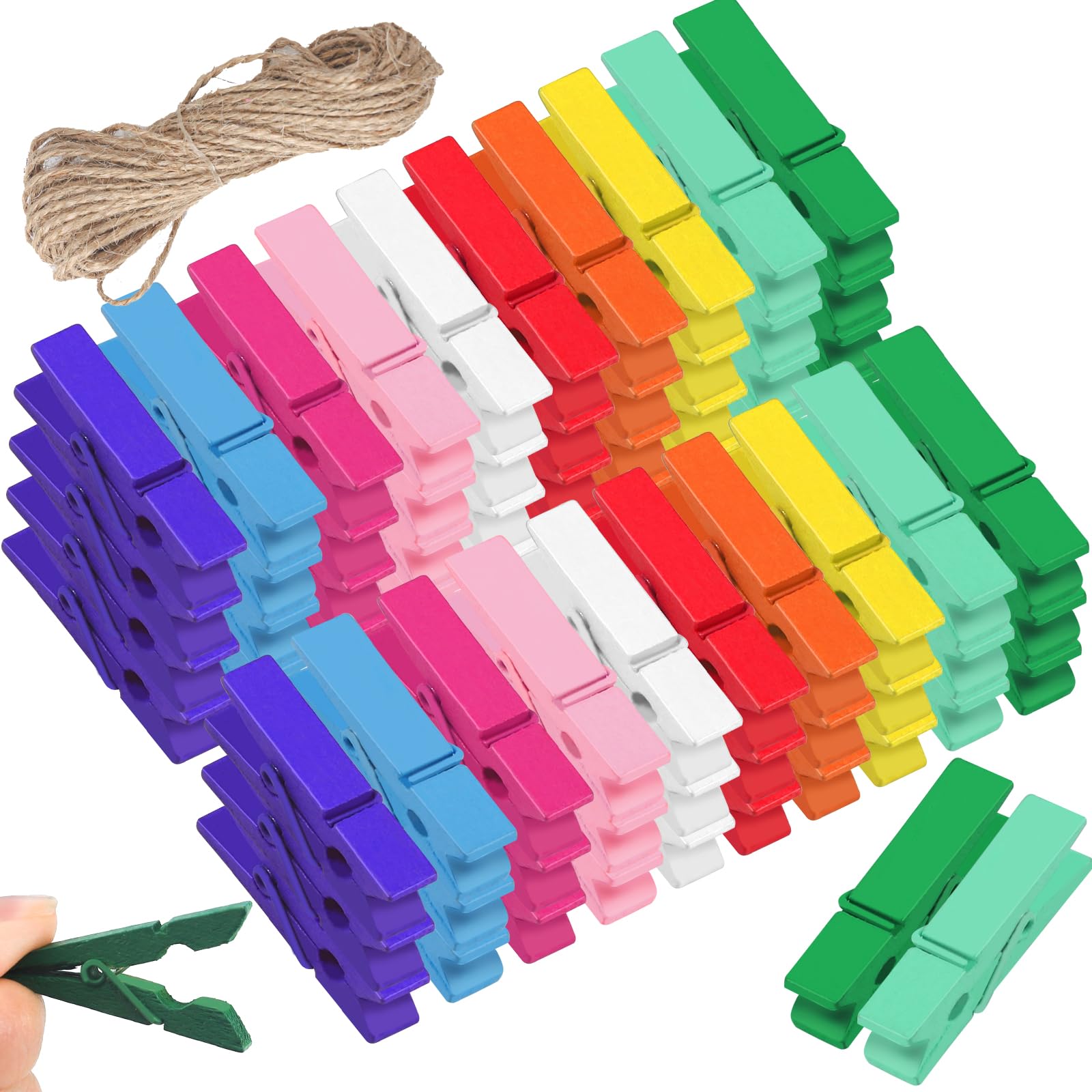 200PCS Colored Wooden Clothespins, 1.35inch 10 Color Clothes Pins for Clip Pictures Photos Decorative, Small Colorful Wood Decoration Closepins Clips