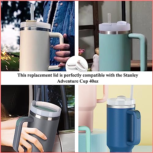 40 OZ Tumbler Lid Compatible for Stanley Quencher, 2 Pack Spill Proof Splash Resistant Stainless Steel Tumbler Covers Fit for Stanley and More Coffee (Pink-grey)