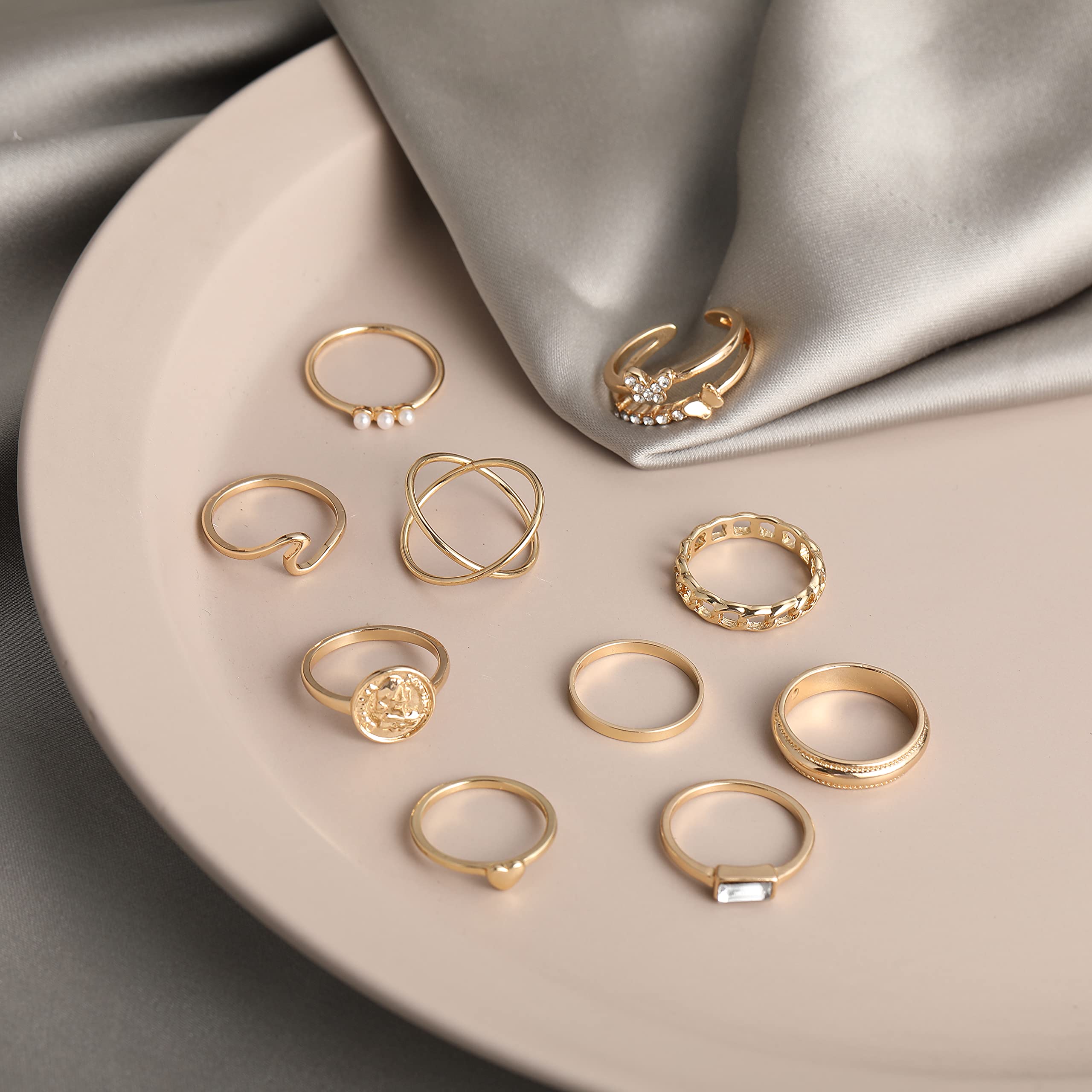 17 MILE Gold Knuckle Rings Set for Women, 10 Pcs Trendy Simple Midi Rings Gold Plated Statement Stackable Rings Pack