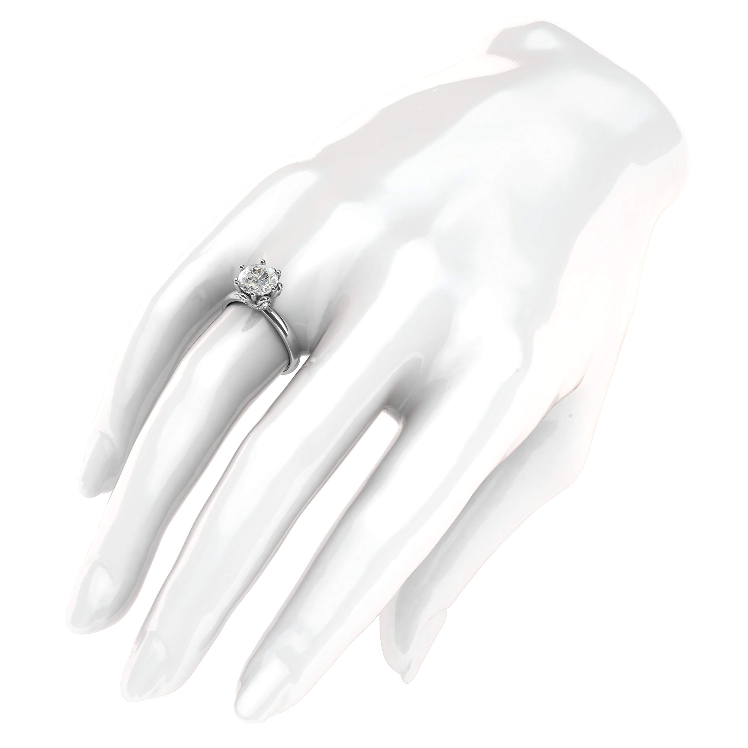 14k White Gold Romantic Flower Style 6-Prong Set 2.0 CT Simulated Diamond Engagement Ring (8)