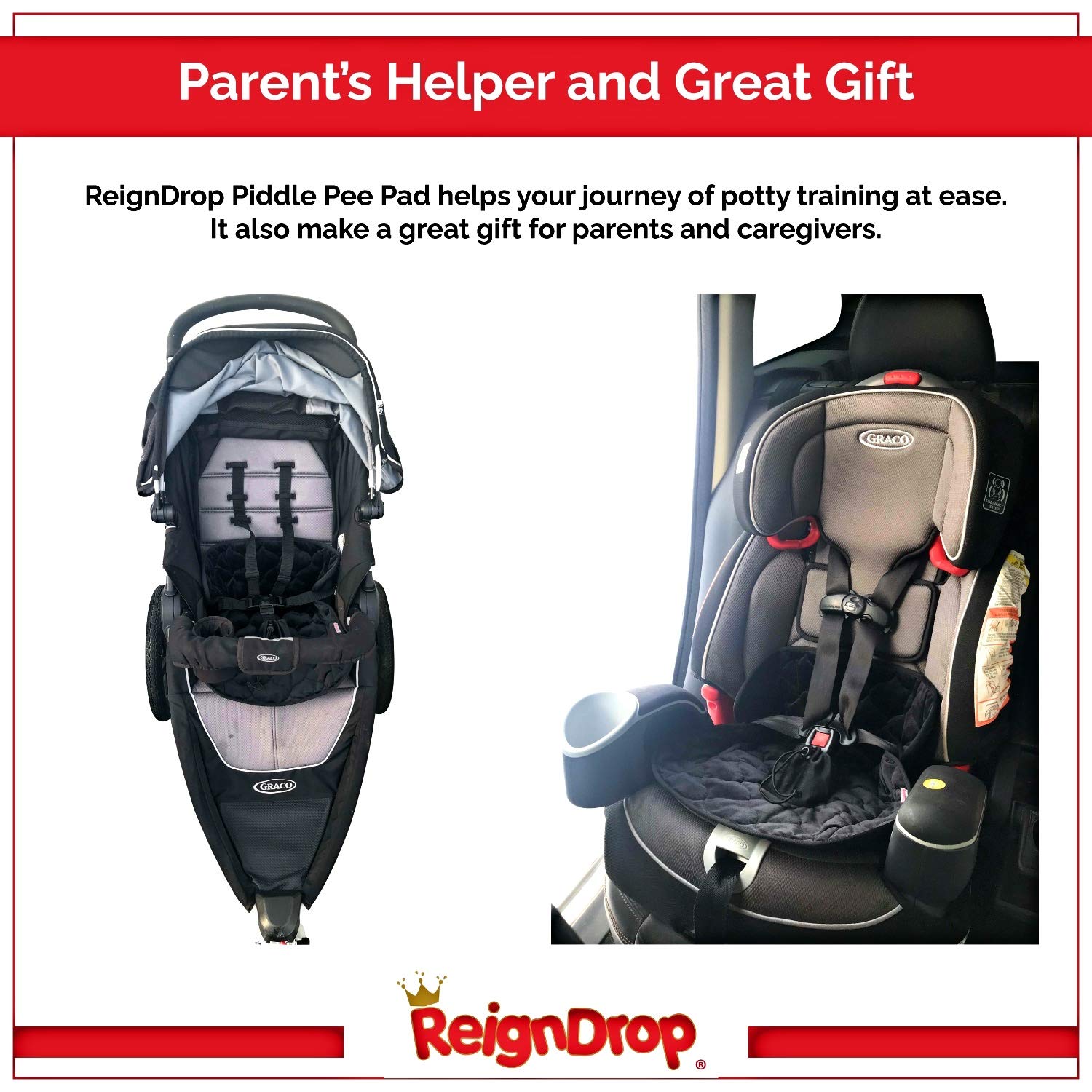 ReignDrop Piddle Pad Car Seat Protector for Toddler and Baby Potty Training – Waterproof Car Seat Pee Pad – Reusable Liner – Soft Velvet Exterior – Non-Slip Back – with Wash Bag – Machine Washable