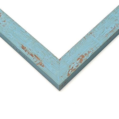 36x17 Frame Blue Solid Wood Picture Frame Width 1.125 Inches | Interior Frame Depth 0.5 Inches | Mangrove Bohemian Photo Frame Complete with UV Acrylic, Foam Board Backing & Hanging Hardware