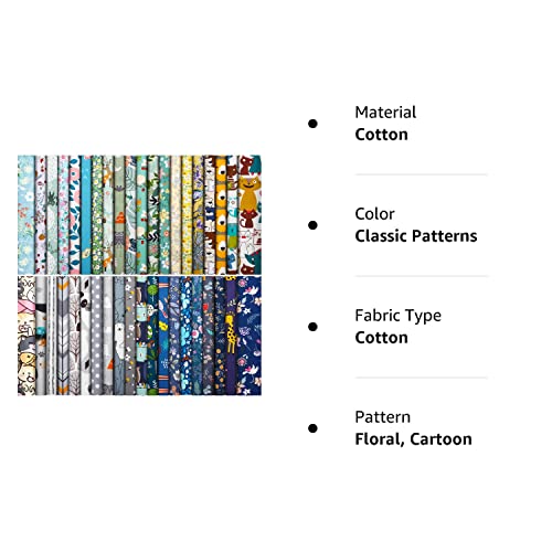 40 Pcs 10 x 10 Inches Cotton Fabric Bundle Squares Precut Fabric Squares Multi Color Floral Fat Squares Sheets for Kids DIY Craft Quilting Sewing (Classic Patterns)