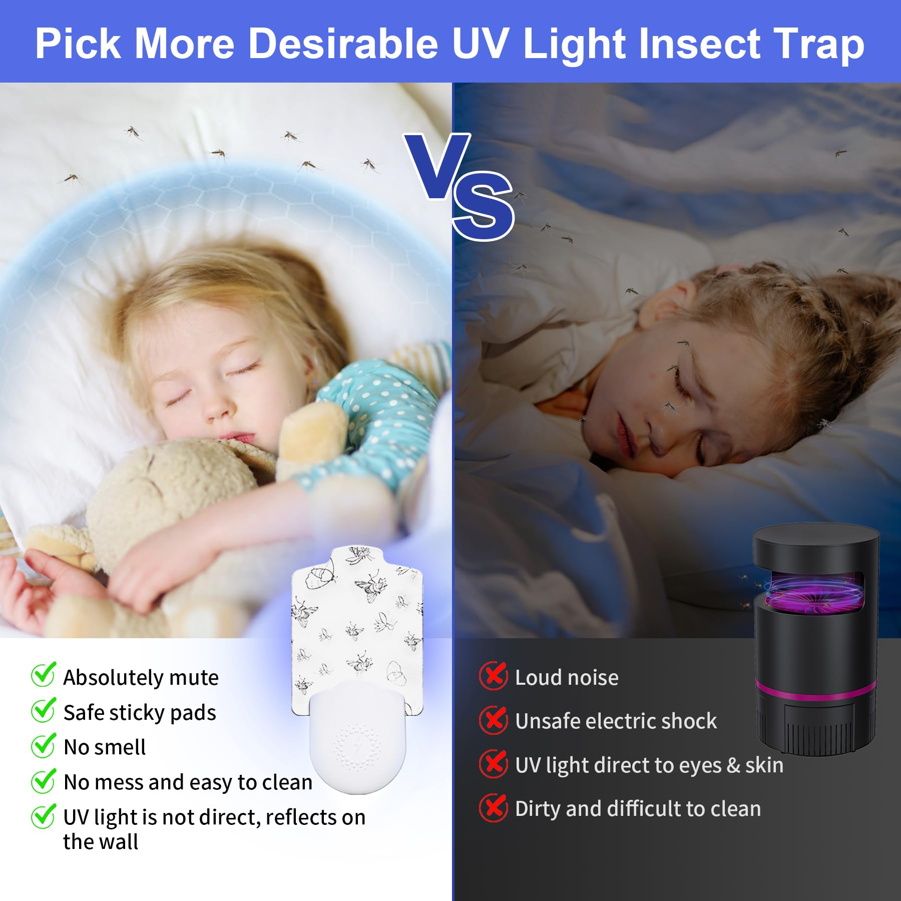 2 Pcs Fruit Fly Traps for Indoors Plug-in Flying Insect Trap, Gnat Traps for House Indoor with Non-Toxic UV Light Attractant Bug Zapper Mosquito Trap Includes 10 Sticky Refills for Home Office
