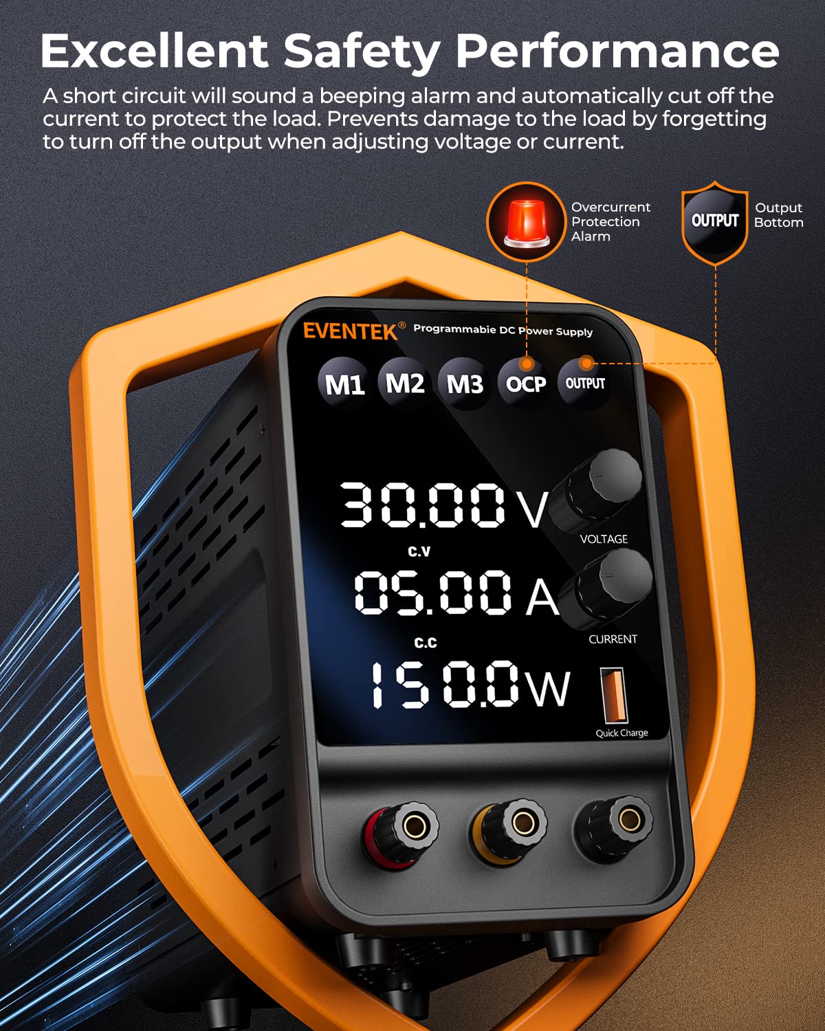 Eventek DC Power Supply, 30V/5A Variable Power Supply with Encoder Adjustment Knob, Memory Switching Bench Power Supply with 4-Digits LED Display, 5V/3.6A USB Output & Banana Plug Lead