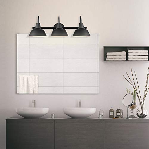 Globe Electric 51710 5-Piece Bathroom Accessory Set, with Vanity, Matte Black, 3-Light Vanity Light, Towel Bar, Towel Ring, Robe Hook, Toilet Paper Holder, Bathroom Lights Over Mirror, Home Décor