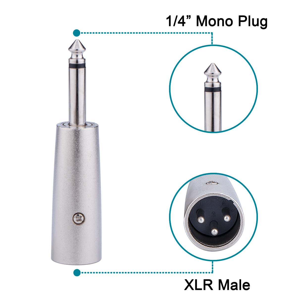 ALEKOR XLR Male to 1/4 Inch Male TS Adapter - 6.35mm Mono to XLR Male Gender Changer Connector - 2 Pack