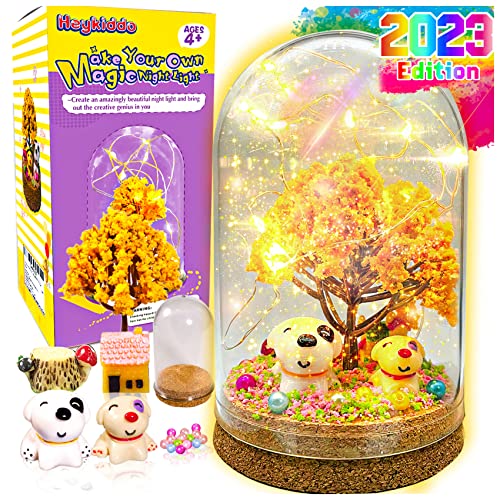 HeyKiddo Make Your Own Magic Night Light - Fairy Lantern Craft Kit for Kids, Arts and Crafts Nightlight Project Novelty for Girl Age 4 5 6 7 8 9 Year Old, DIY Decorative lamp Set for Room Decor