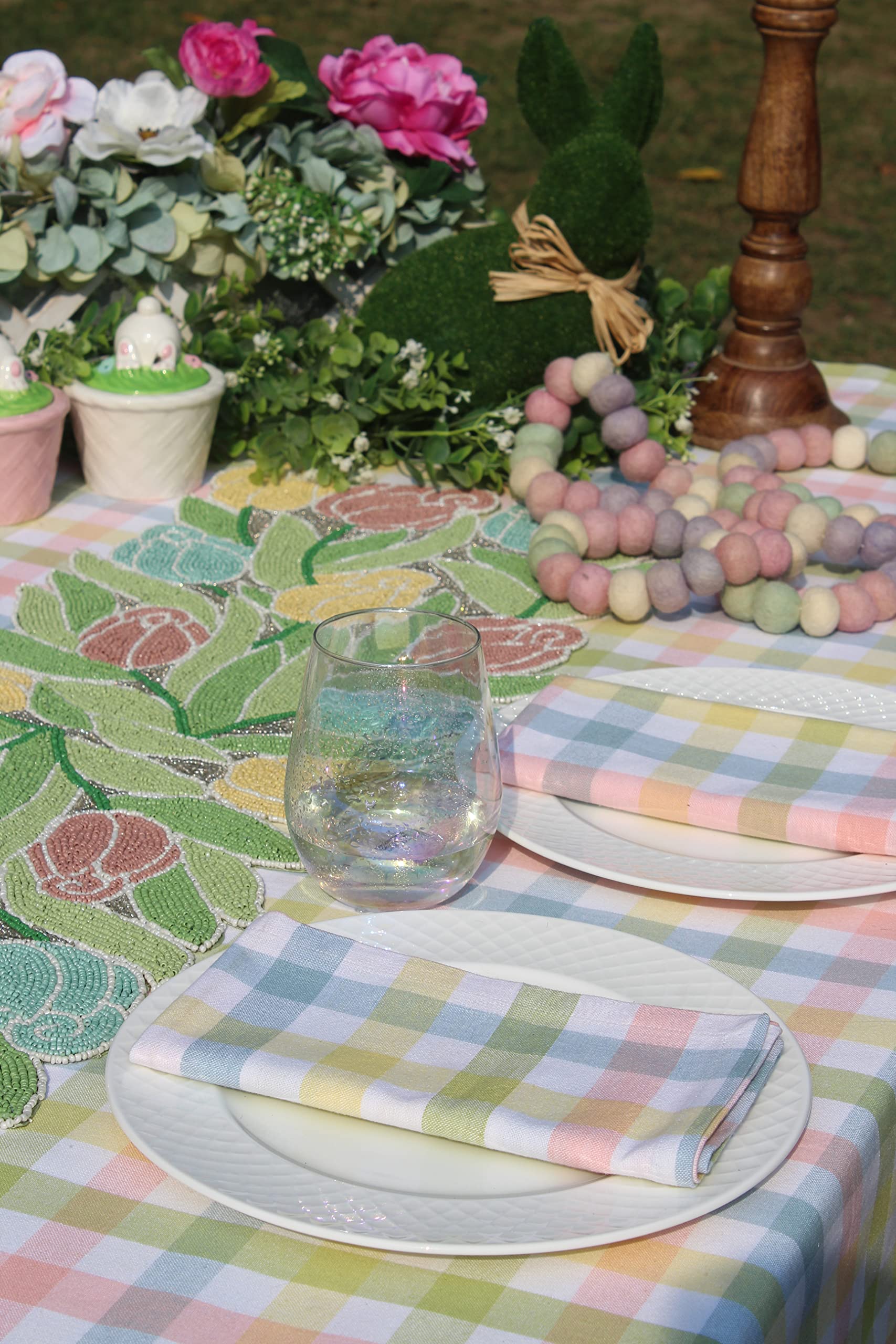 COTTON CRAFT Countryside Classic Gingham Buffalo Check Plaid Tablecloth - Premium Cotton - Spring Easter Bunny Luncheon Dinner - Table Cover - 60 inch x 84 inch - Yellow Multi