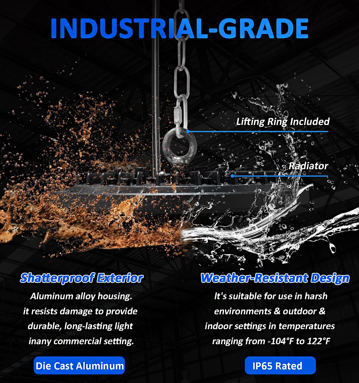 2 Pack LED High Bay Light 120W,5000K UFO Lighting with Steel Safety Rope, IP65 Waterproof Commercial LED Warehouse Lights for Shop Warehouse Factory etc. (with US Plug 5ft Cable)