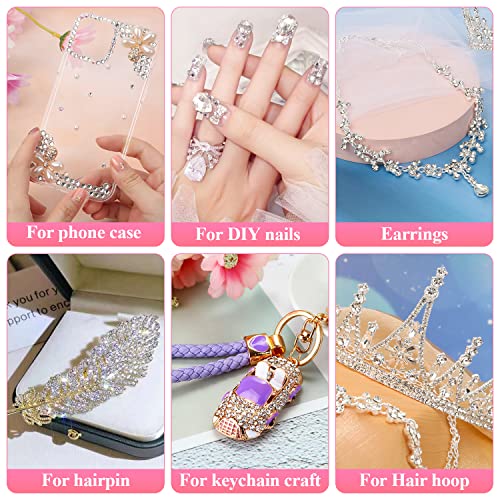 B7000 Rhinestone for Glue, 3 PCS 25ml Craft Adhesive Glue for Crafts with 3000pcs Flatback Rhinestones Gems with Picker Tool Wax Pencil Fabric Glue for Nail Art Bead Jewelry Making Clothes Shoe Bags