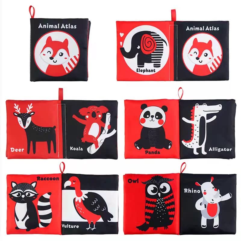 4 Baby Crinkle Books 0-6 12 Months, High Contrast Black and White Book, Touch and Feel Crinkle Cloth Book Soft Baby's First Fabric Book Activate Visual & Brain for Newborn, Toddler and Infant