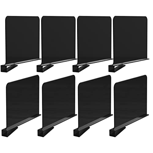 BTSD-home 8 Pack Acrylic Shelf Dividers for Closet Organization Clear Shelf Dividers for Wood Shelves in Bedroom, Kitchen and Office(Black)