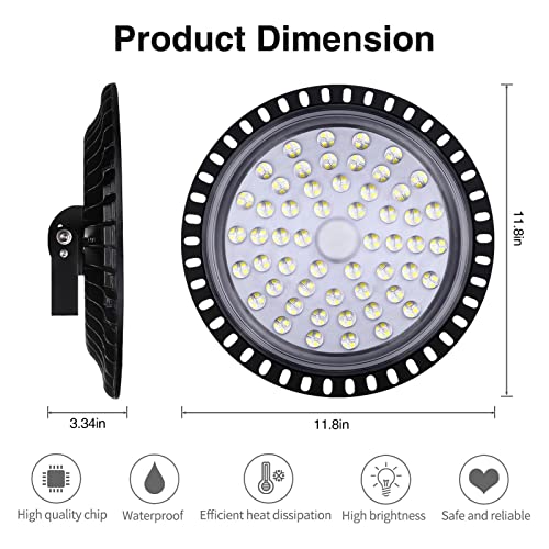 200W UFO LED High Bay Light No Plug, 20000 Lm 6500K Energy Saving and Waterproof Garage Industrial Light for Warehouse Commercial Shop Workshop Factory Lowbay Area Lighting 10Pack