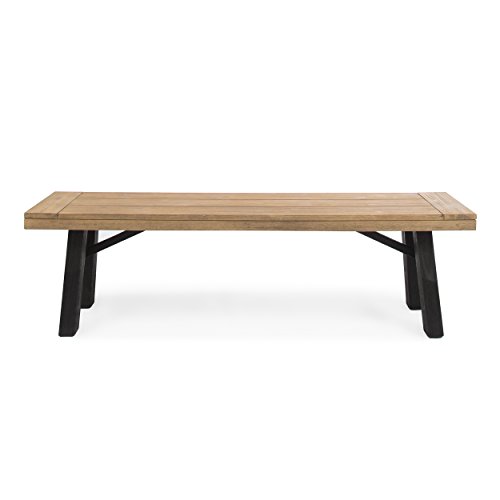 Christopher Knight Home Bettina Outdoor Acacia Wood Dining Bench with Brushed Mahogany Legs, Brushed Grey / Brushed Mahogany