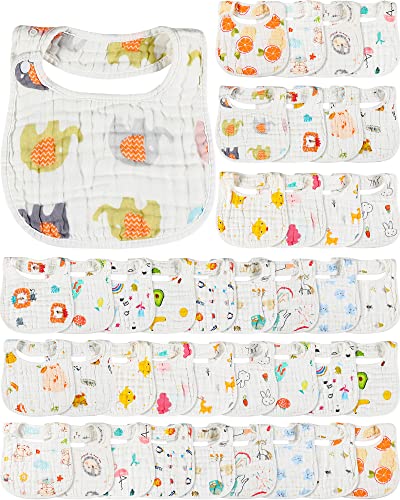 40 Pcs Muslin Baby Bibs Bandana for Boys Girls Newborn Infant Cotton Adjustable Baby Drool Bibs Unisex Absorbent Soft Waterproof Toddler Bibs for Baby Feeding, Teething and Drooling