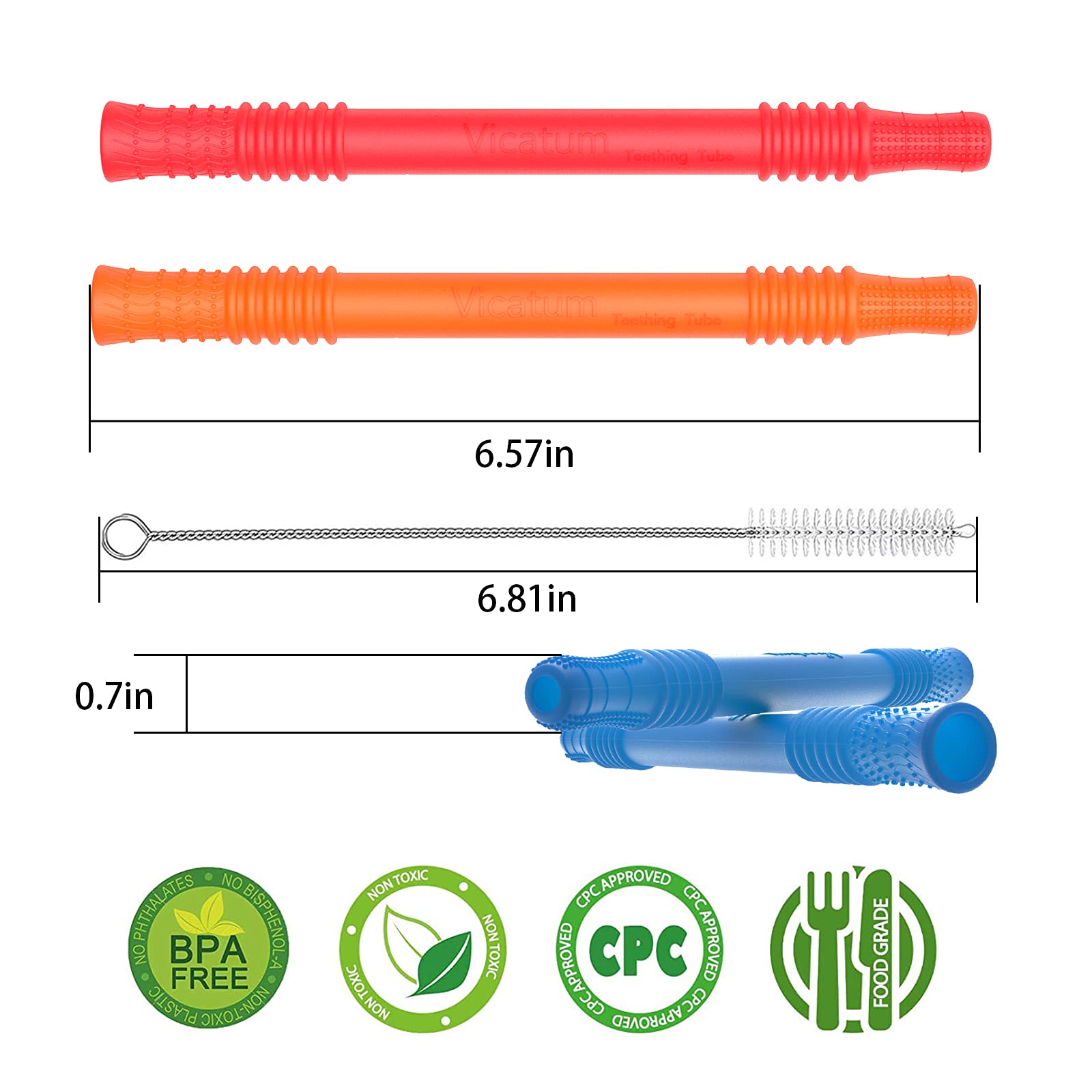 Baby Teething Toys 7 Pack, Soft Silicone Baby Teether Tubes, Baby Hollow Teether Sensory Toys Gum Massager, BPA Free & Freezer Safe