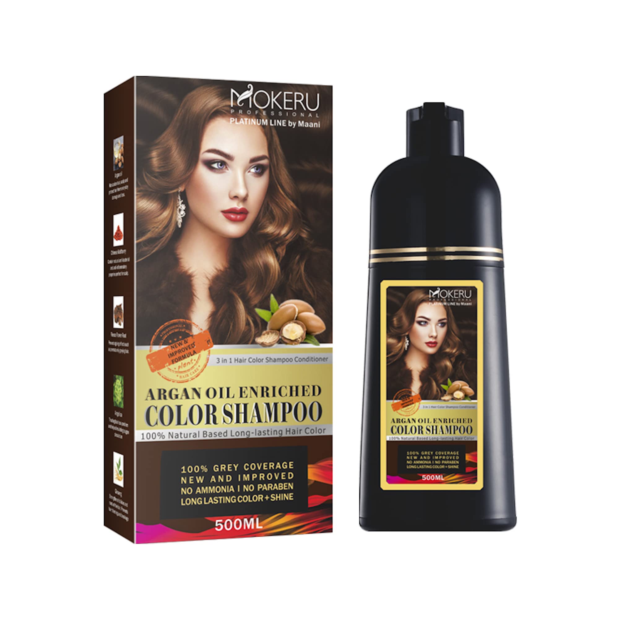 MOKERU Professional Argan Oil Hair Dye Color Shampoo 500 ML I New & Improved Formula Ammonia Free Paraben Free I Instant Fast Acting Long Lasting Signature Platinum Line by Maani (Cherry Brown)