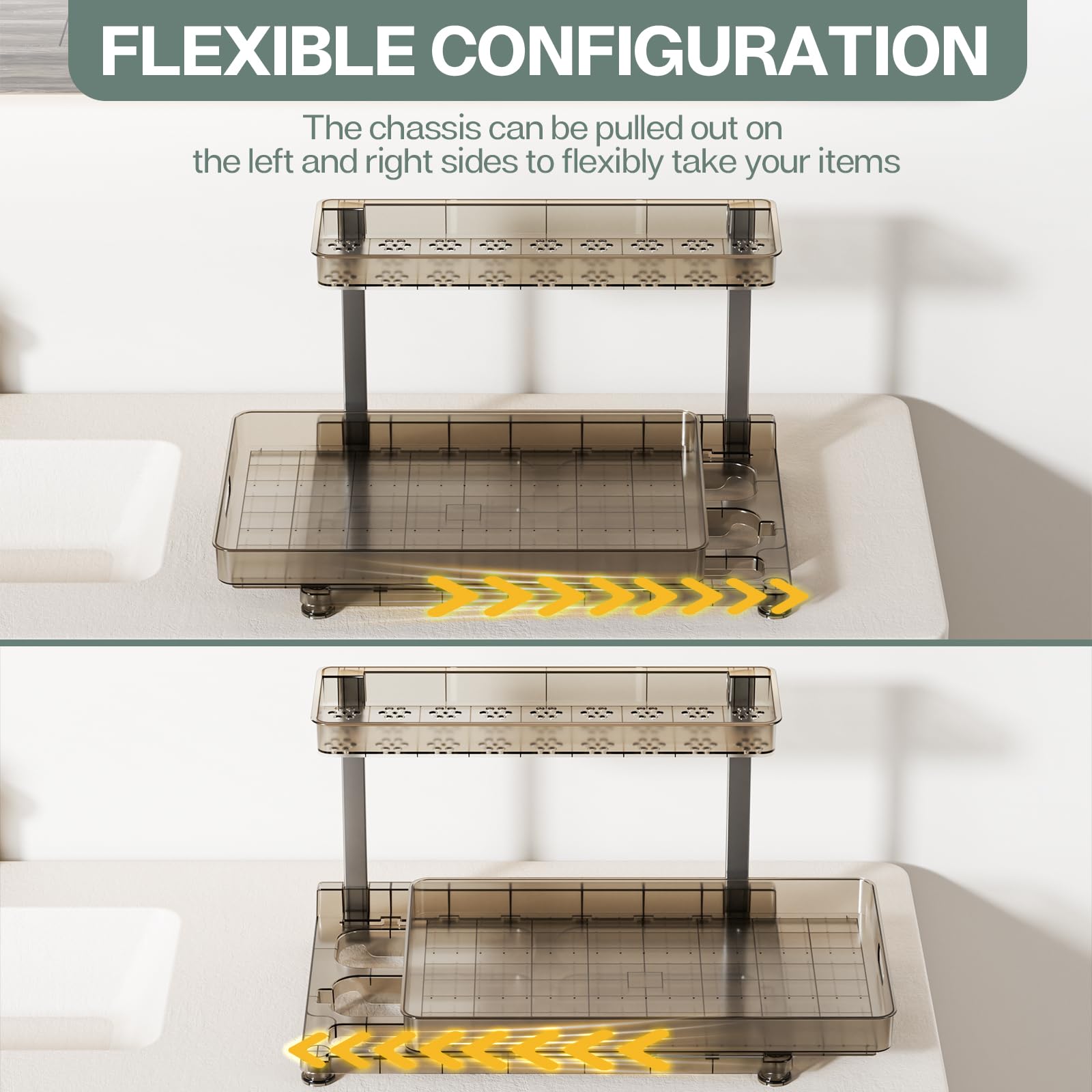 2 Pack Under Sink Organizer and Storage, 2 Tier Sliding Under Sink Shelf, L Shaped Pull Out Cabinet Basket Organizer, Multi-Purpose Slide Out Organizer Rack for Bathroom, Kitchen