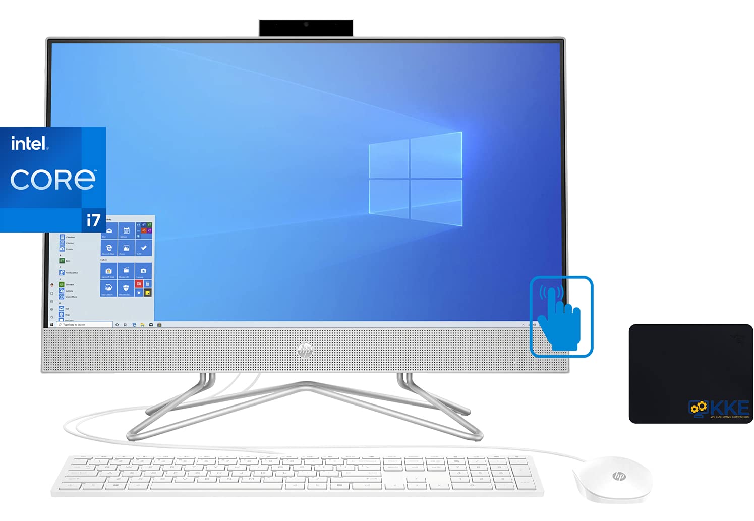HP 2021 All-in-One Desktop, 27" Full HD Touchscreen, 11th Gen Intel Core i7-1165G7 Processor, 16GB RAM, 512GB PCIe SSD + 1TB HDD, Intel Iris Xe Graphics, Windows 10 Home, KKE Mousepad